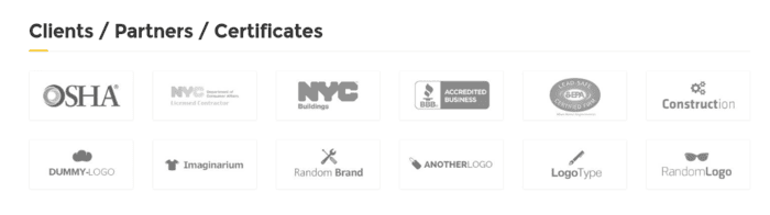 Client / Partner / Certificate logos in different layout – ProteusThemes
